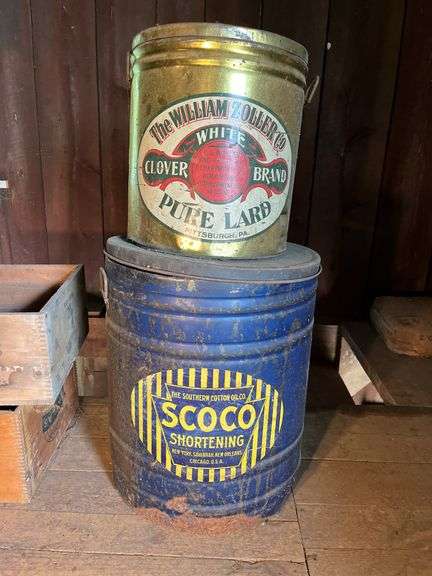 two metal advertising tens one the William Zoller co white clover brand ...