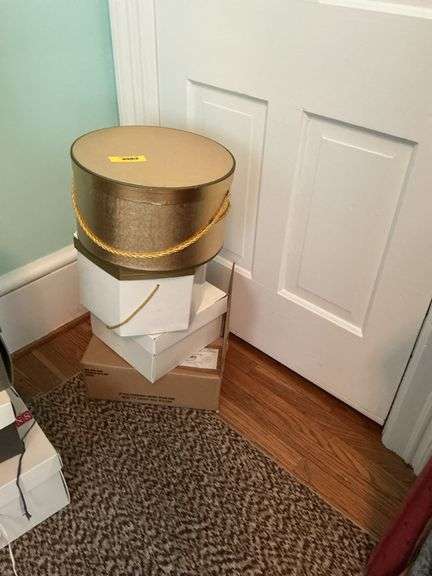 Vintage Period Hat Pink Hydrangeas Flower with Gold Hat Box, Black Union Made Womens Hat with ...