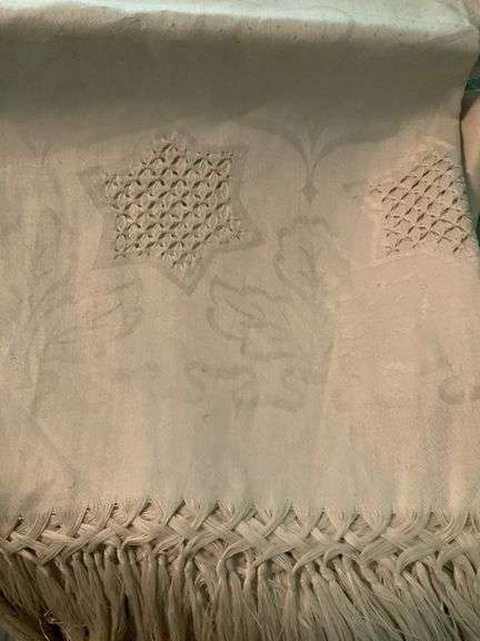 Assorted decorative linens made in Germany. 4 damask tablecloths ...