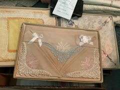 Assorted ladies handkerchiefs table runners Nottingham lace nine boxes ...