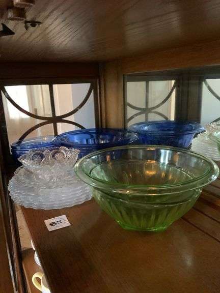 Green Depression Glass Mixing Bowl and Small Bowl, Pressed Glass Dish ...