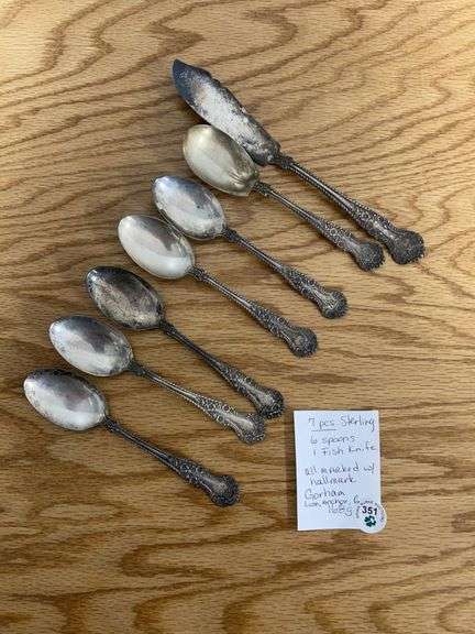 7 pieces Sterling 6 spoons 1 fish knife all marked Hallmark Gotham Lion ...