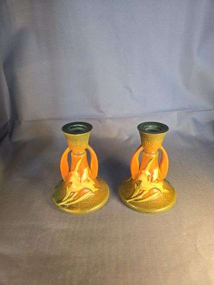Vintage Roseville Pottery Zephyr Lily Candle Holder Set - Brian Burke ...