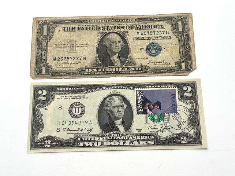 1976 Two Dollar Bill Stamped Bicentennial - Louisville, KY; & 1935-E ...