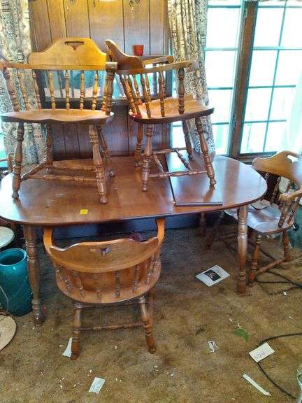 DEN: Rock maple dining table with extra leaf and four chairs ...