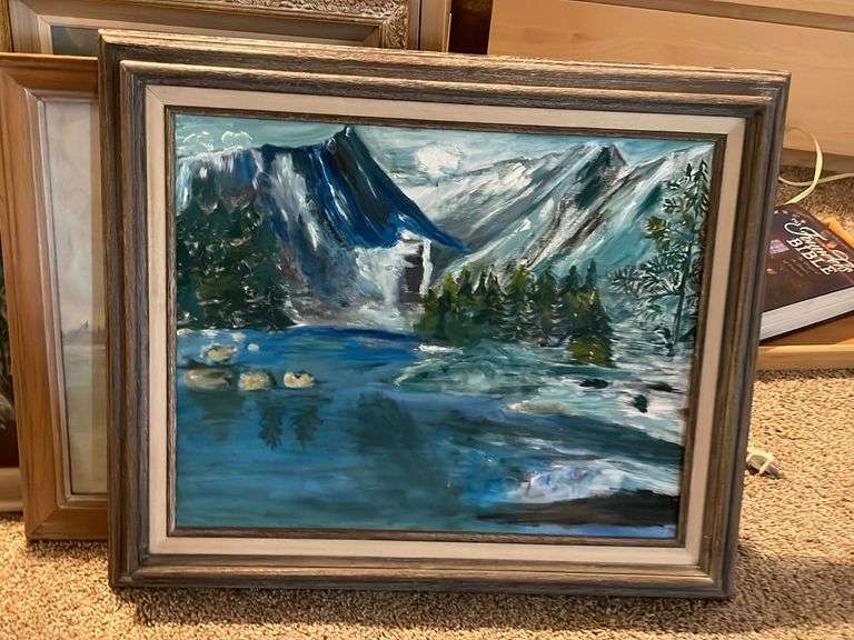 Living room. Lot of landscape paintings by local artist - ByceAUCTION ...