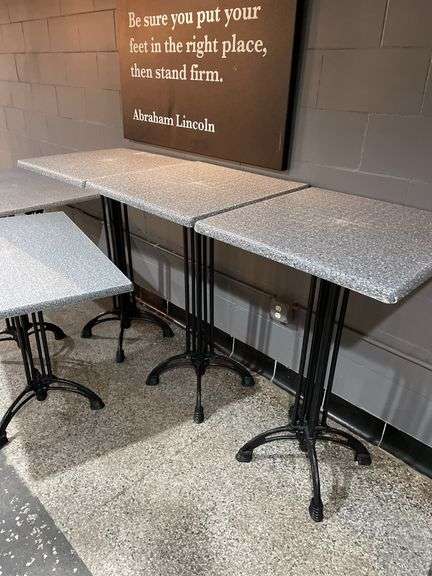 3 each bar height rectangular tables with heavy cast bases and solid ...
