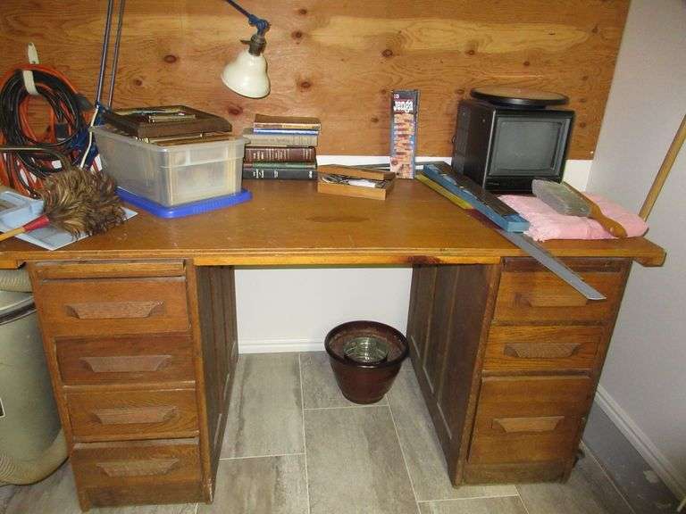 Wood Desk with Contents: Rulers, Books, Photo Frames and More - Prime ...