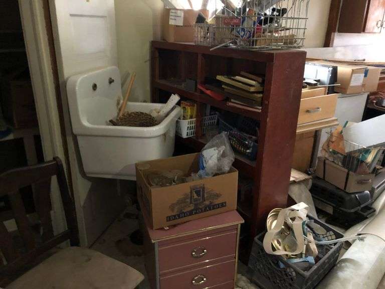 Contents of Corner Including; Book Shelf, Sink, Box of Wine Glasses ...