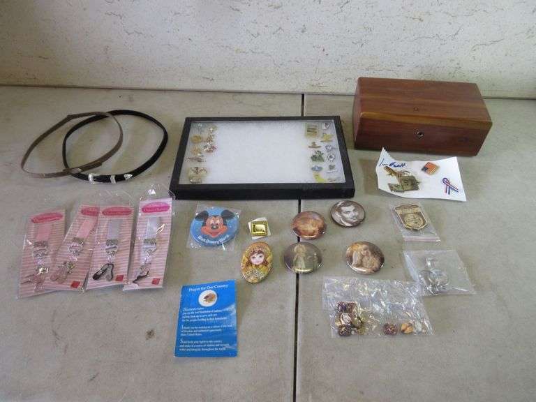 Lane Cedar Box, Hat Bands, Pins, Buttons, Display - Prime Time Auctions ...