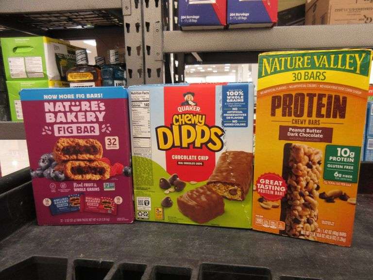 Natures Bakery Fig Bar, Quaker Chewy Dipps, Nature Valley Protein Chewy ...