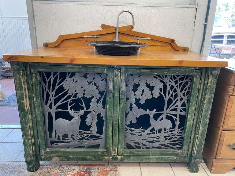 Unique Rustic Deer Sink with Black Basin - Prime Time Auctions, Inc.
