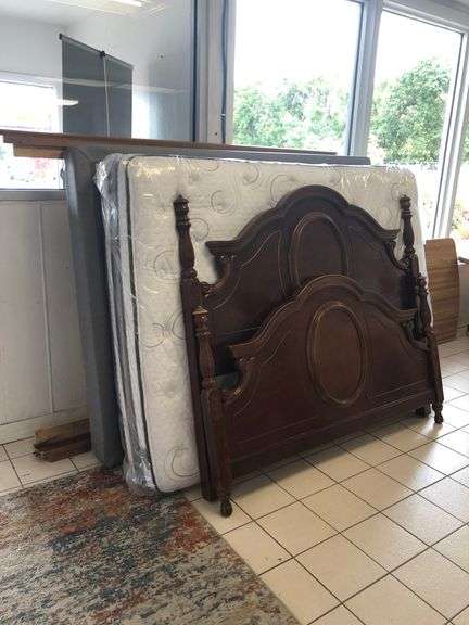 Vintage Wooden Bed Frame with New Mattress and Box Spring - Prime Time ...