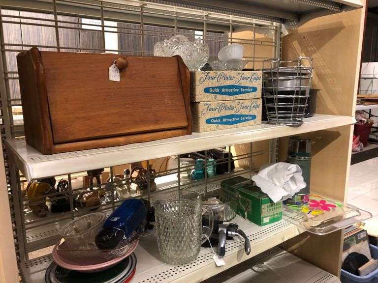 Wood Bread Box, 2) Snack Sets, Candy Dishes, Roaster, Cook Pot, Meat ...