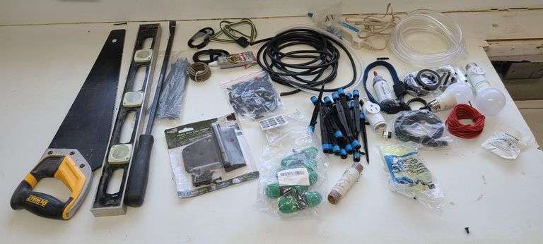 Hand Saw, Level, Pry Bar, Gate Hinges, Light Bulbs, Zip Ties, More ...