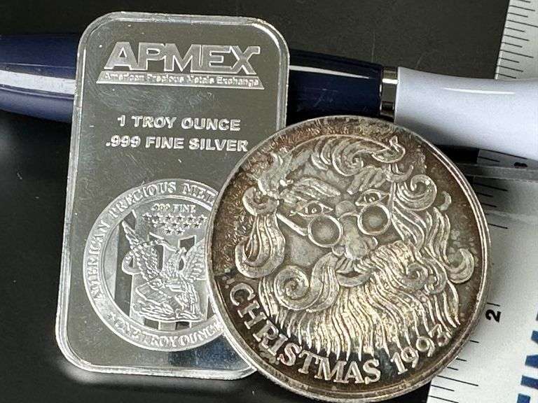 Santa Claus Fine Silver Coin + Silver Bar, Both - Prime Time Auctions, Inc.