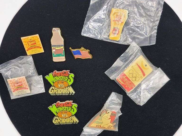 4)Coca Cola Pins, 3)Wendy's Pin, Flag Pin, BYU Pin - Prime Time ...