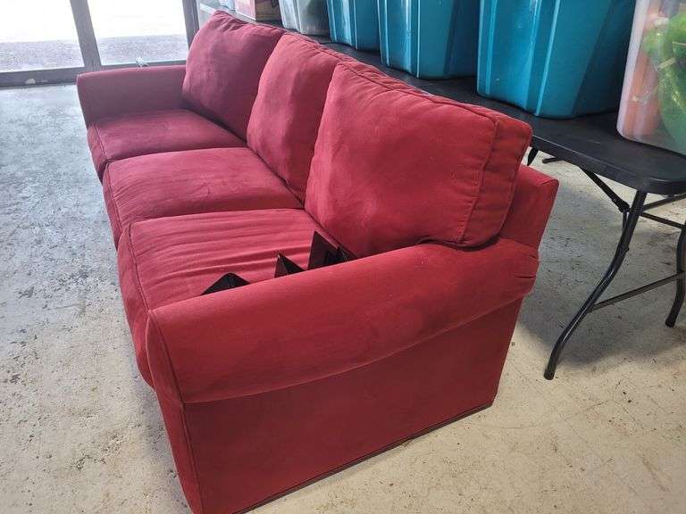 Red Fabric Hide-a-Bed Couch - Prime Time Auctions, Inc.