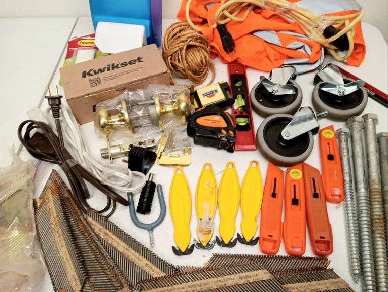 Hand Tools, Nails, New Locking Door Knob, Box Cutters - Prime Time Auctions, Inc.