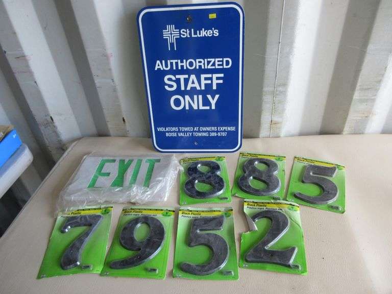 Staff Only Sign, Exit Sign, Plastic Numbers - Prime Time Auctions, Inc.