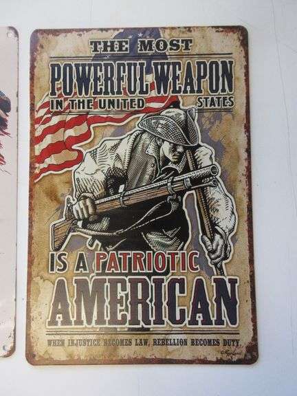 3) Patriotic Tin Signs - Prime Time Auctions, Inc.