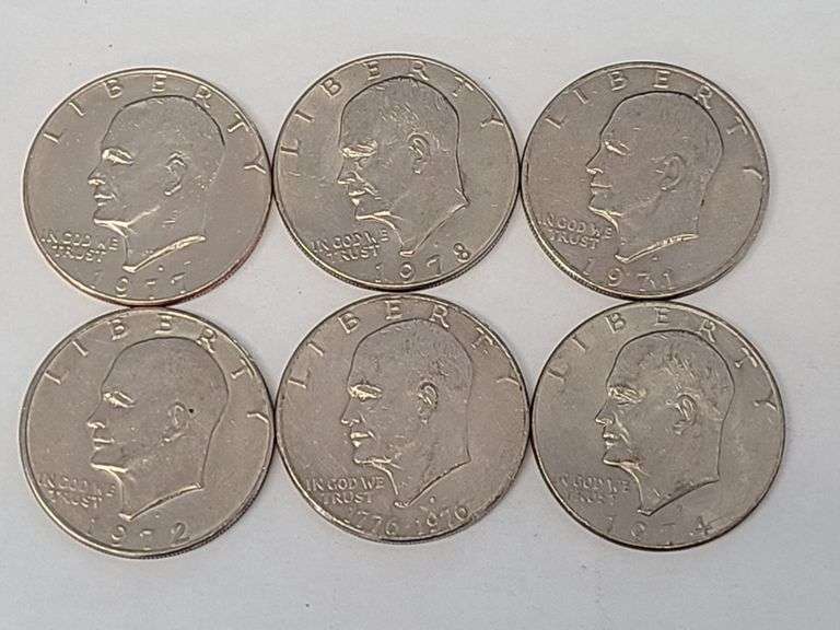 6) 1970s Eisenhower "Ike" Dollar Coins - Prime Time Auctions, Inc.