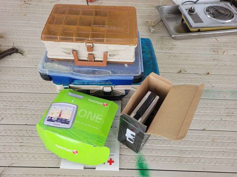 Fishing Boxes with Tackle, TomTom Map Device - Prime Time Auctions, Inc.