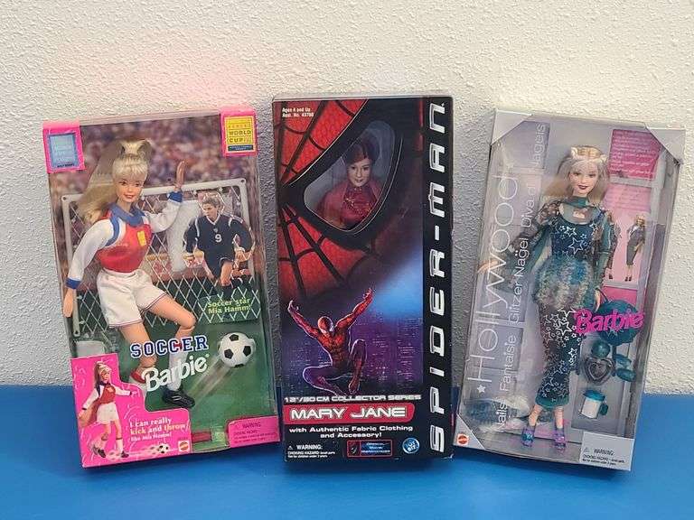 Soccer Barbie, Spiderman "Mary Jane" Barbie, Hollywood Barbie - Prime ...