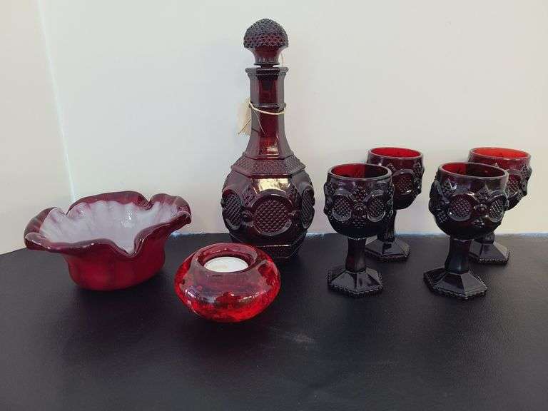 Murano Blown Art Glass Bowl, Cape Cod Ruby Decanter and Stopper, Mini ...