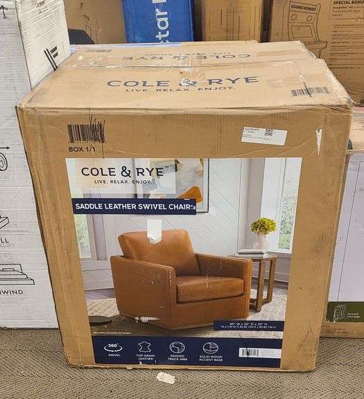 Cole and Rye Saddle Leather Swivel Chair - Prime Time Auctions, Inc.