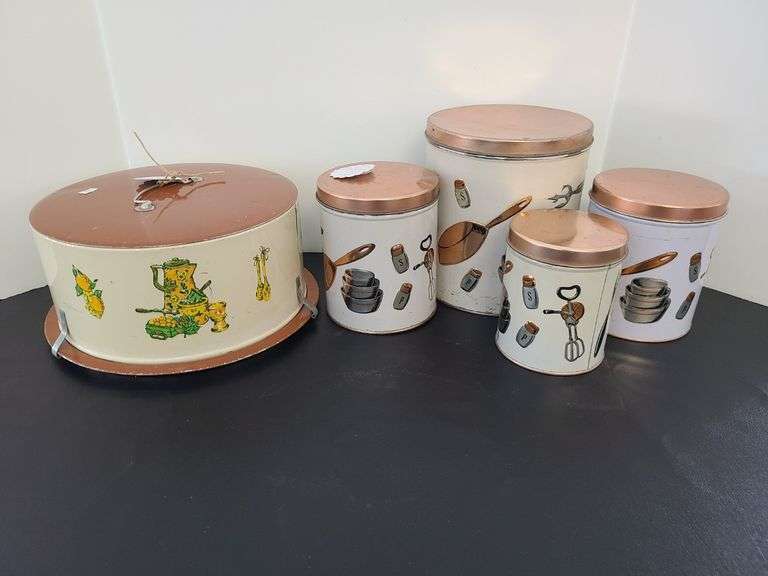 Vintage Decoware Metal Cake Saver, Vintage Weibro Atomic Metal Canister ...