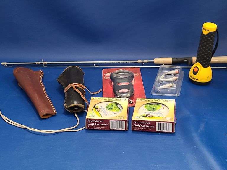 Fishing Pole, Scale, Lures, Flashlight, Holsters, Golf Coasters - Prime ...