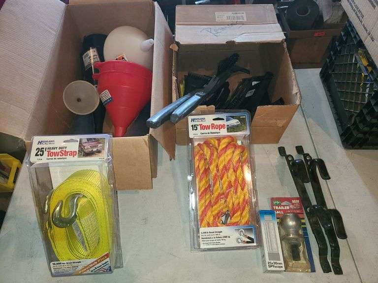 25' Tow Strap, 15' Tow Rope, Funnels, Window Scrapers, Trailer Ball ...