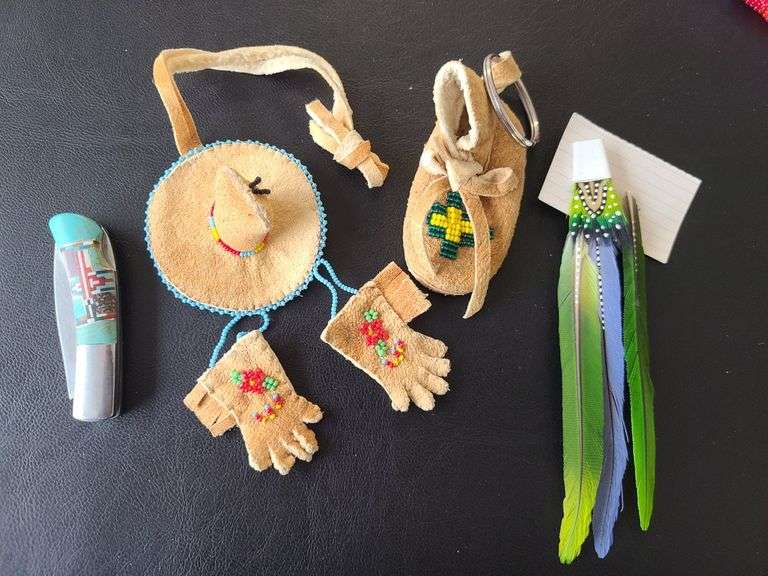 Pocket Knife, Moccasin Keychain, Leather Hanging Decor, Feather Earring ...