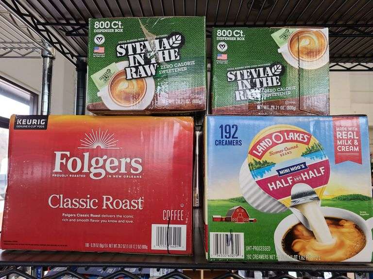 Half & Half Creamer, 2) Stevia In The Raw Packets, Folgers Classic ...