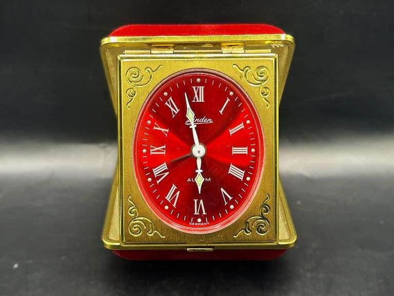 Linden Germany Wind Up Gold & Red Velvet Travel Alarm Clock - Prime ...