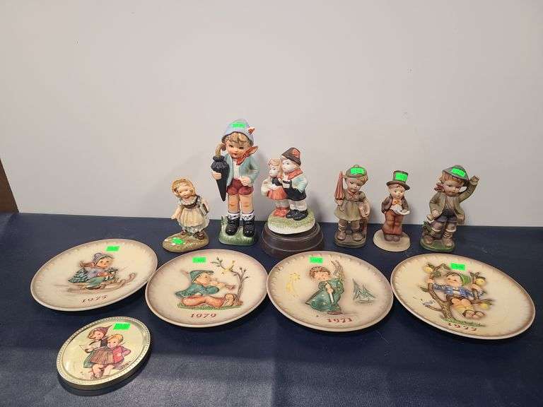 5) Figurines, Musical Figurine, 4) Hummel Collectors Plates, Hummel Tin ...