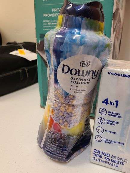 1) Downy Scent Booster, 1) Bounce Laundry Sheets, 1) Clorox Laundry ...