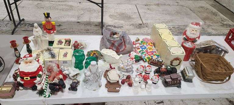 Various Christmas Decor: Santas, Candlestick Holders, Nativity Set ...