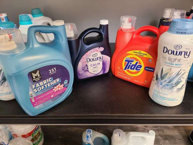 1) Fabric Softener, 1) Downy Laundry Soap, 1) Tide Laundry Soap, 1 ...
