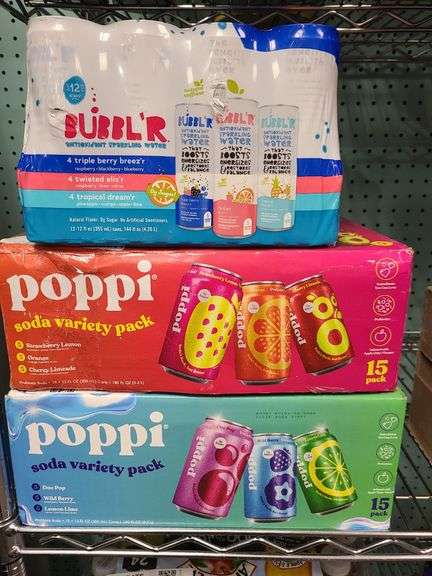 2) Poppi Soda Variety Packs, 1) Bubbl'R Sparkling Water - Prime Time ...
