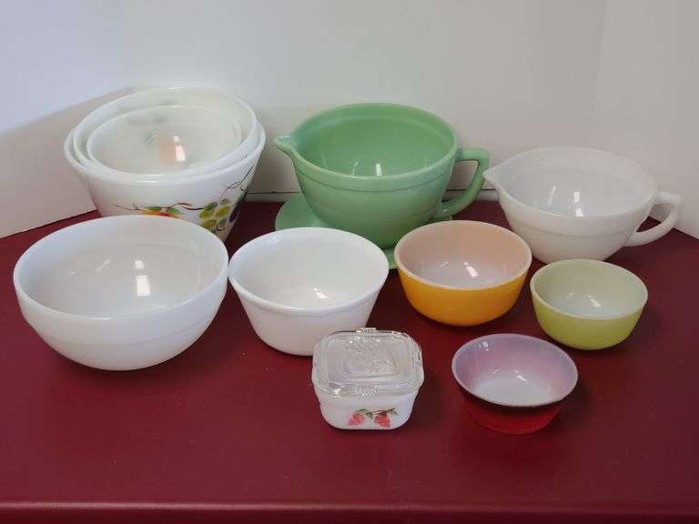 9) Fire-King Bowls, 2) Pitchers, Plate - Prime Time Auctions, Inc.
