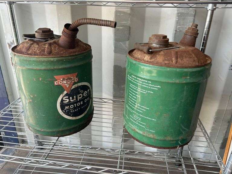 2) Vintage Conoco Super Motor Oil Cans - Prime Time Auctions, Inc.