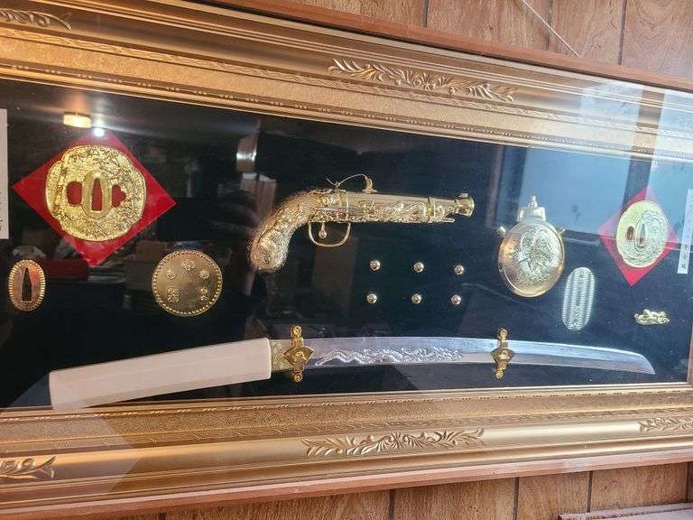 Japanese Sword Coin and Pistol Shadow Box Display - Prime Time Auctions ...