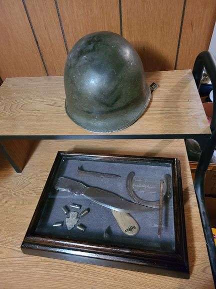 Military Steel Helmet, Display Case with Contents - Prime Time Auctions ...