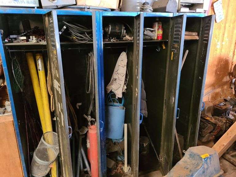 Blue Lockers with Contents, Fishing Items, Lawn and Garden Tools, Auto ...