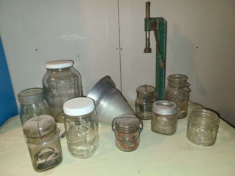 Cast Iron Bottle Capper and Assorted Mason Jars - Prime Time Auctions, Inc.