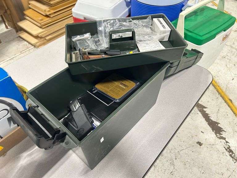 Plastic Ammo Crate with Gun Parts, More - Prime Time Auctions, Inc.