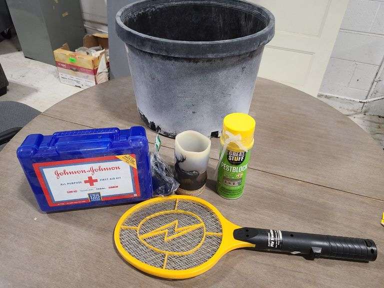 Electric Insect Swatter, First Aid Kit, Candle, Plastic Planter - Prime ...