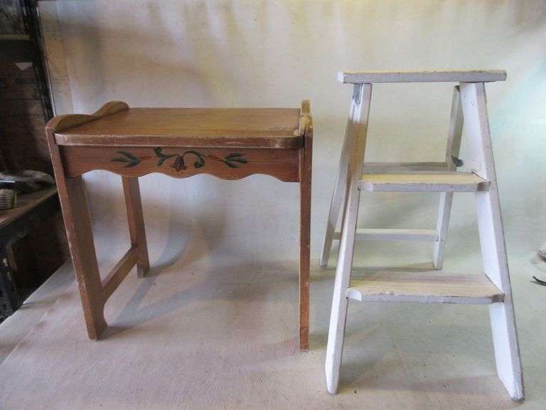 Wood Table, Step Ladder - Prime Time Auctions, Inc.